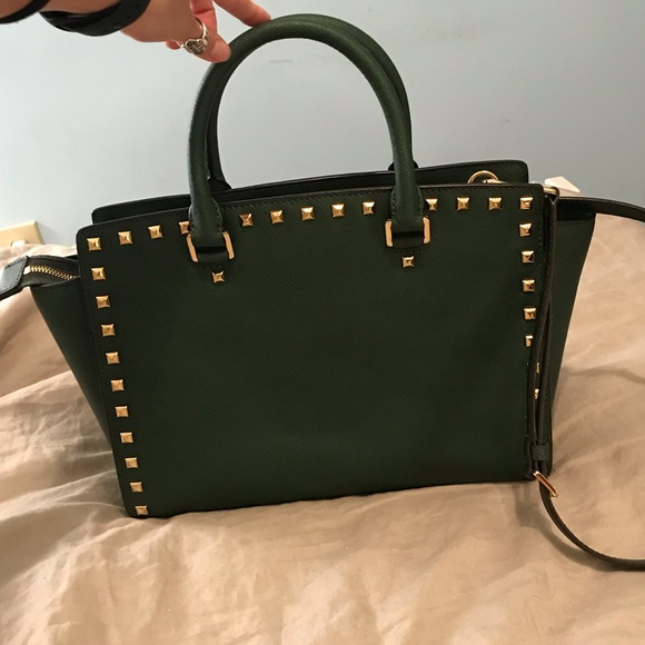 Michael Kors | Bags | Michael Kors Olive Green Studded Handbag | Poshmark
